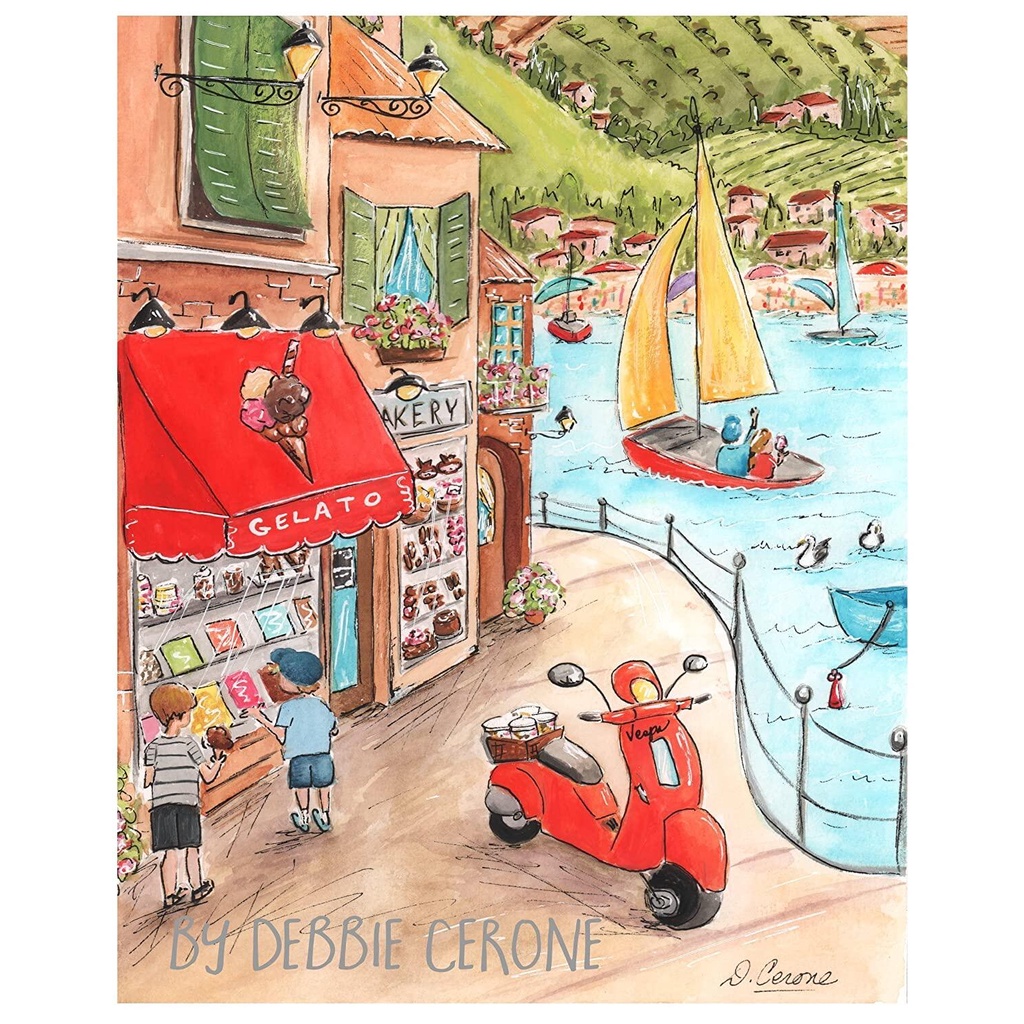 Italian Seaside Gelato Shop Red Vespa Scooter Travel Theme Wall Art ...