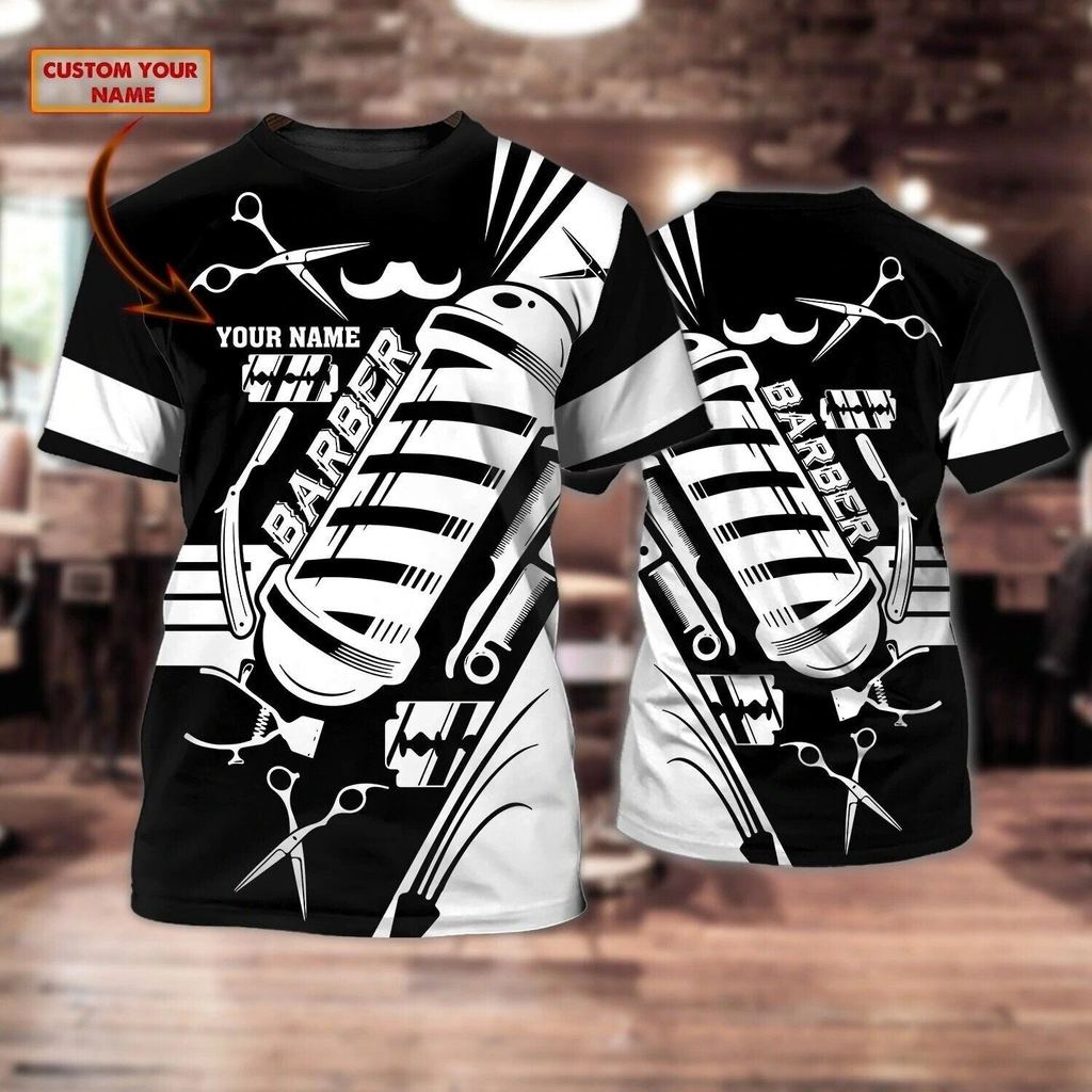 Barber shirt Summer Mens sublimation t shirt Personalized Name Barber ...