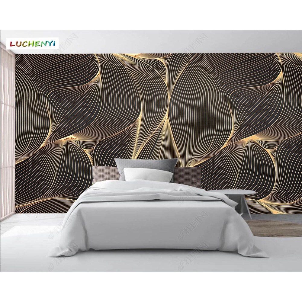 Custom Modern Geometric abstract golden lines wallpaper mural,living ...