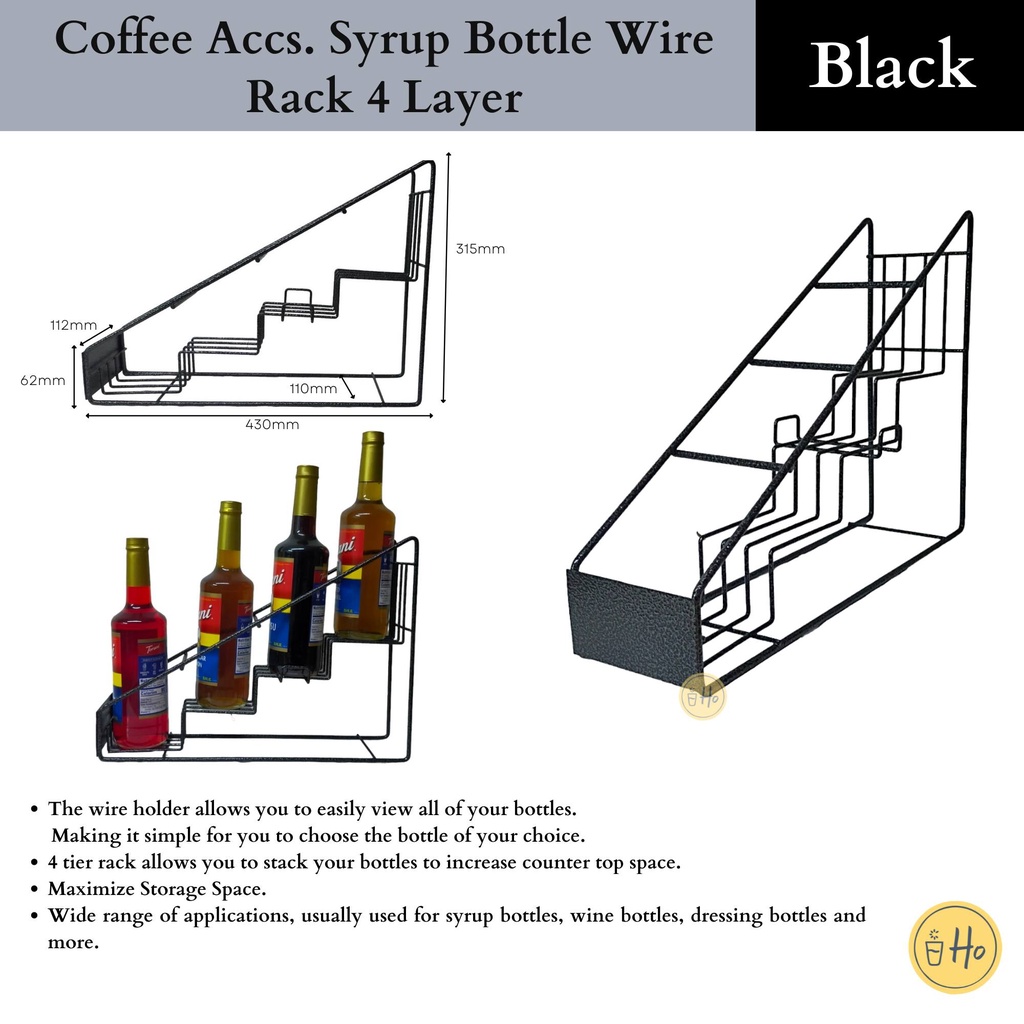 Syrup Bottle Rack 4Layer Black/Copper /Coffee Syrup Rack/Wine Rack ...