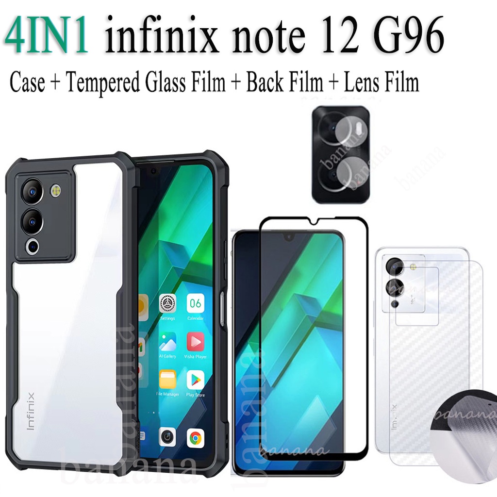 4in1 for infinix note 12 G96 Acrylic phone case note 12G96 and tempered ...