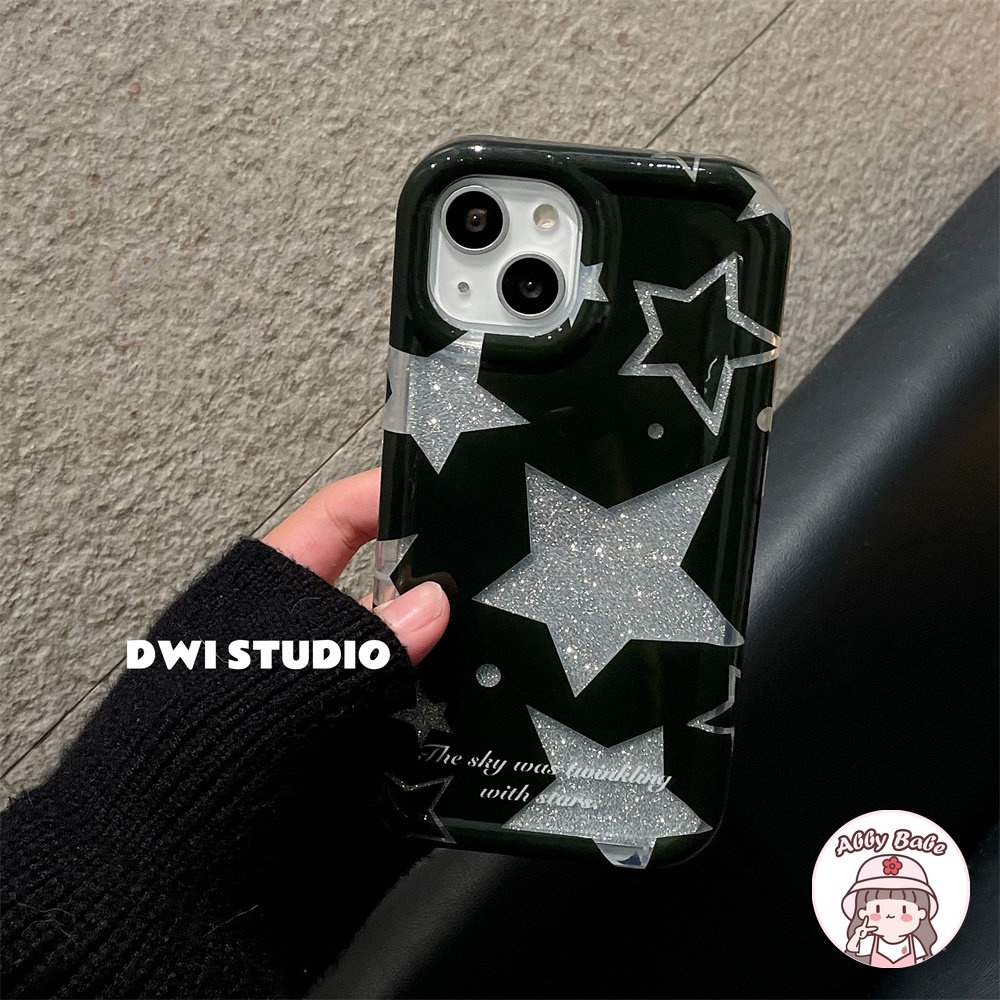 Fashion Black Star Shiny Glitter Card Clear Stylish Puffy Clear Phone ...