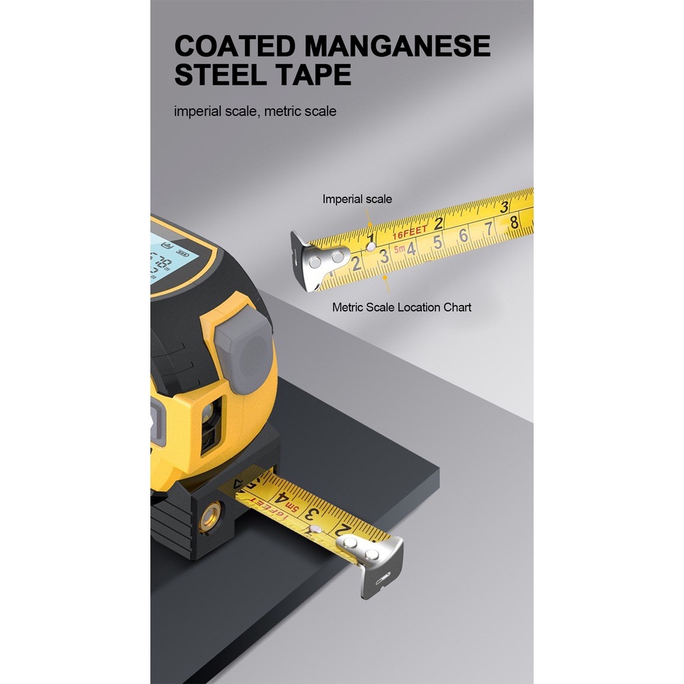 40/60M 3 in 1 Laser Rangefinder 5m Steel Tape Measure LCD Display ...