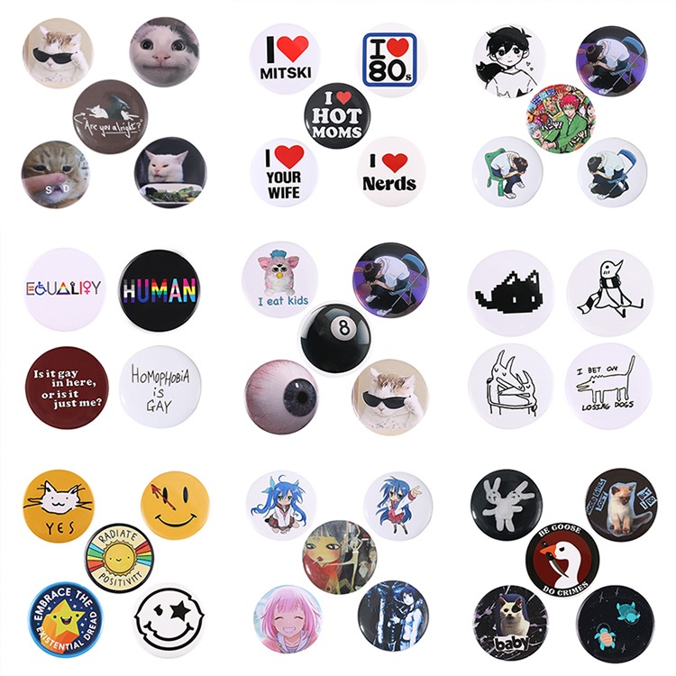 4-5pcs/set Tinplate Serial Soft Button Pin Cartoon Cat Anime Alien Love ...