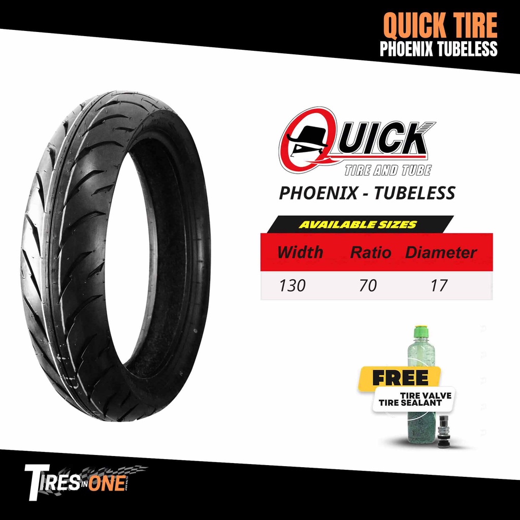 QUICK TUBELESS TIRE FOR MOTORCYCLE 130/70-17 (WITH FREE SEALANT AND ...