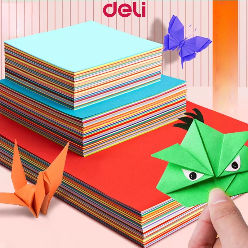 Deli 10 Colors Children's handmade origami 100 Sheets DIY Paper Cut Art ...