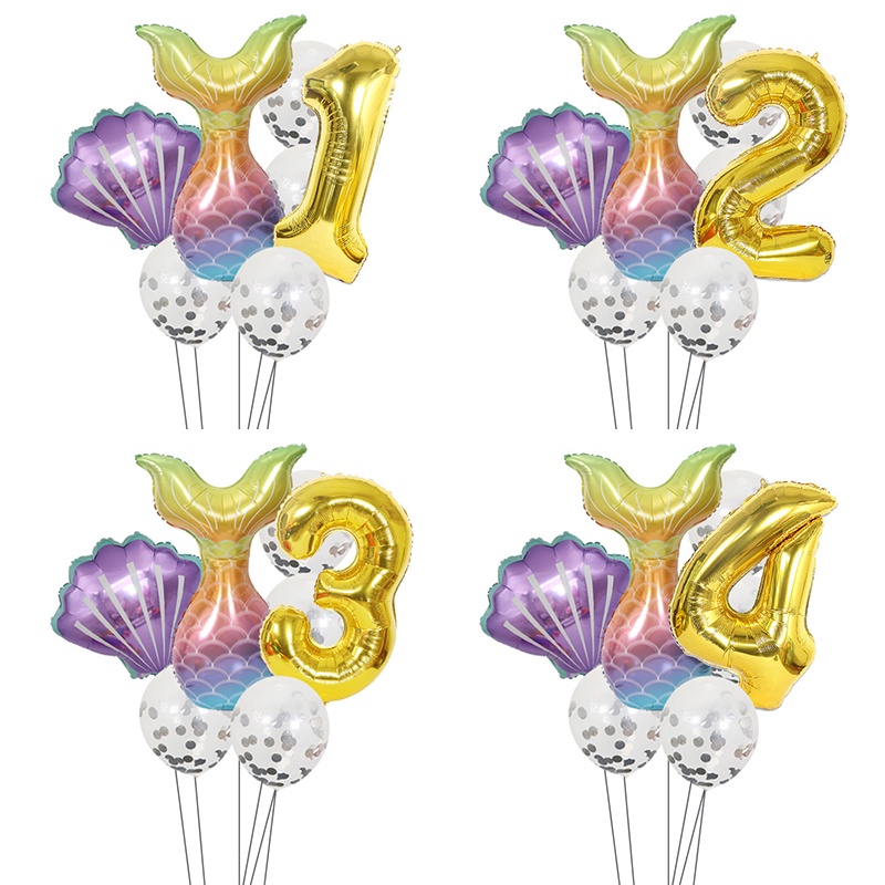 7pcs/set Mermaid Theme Party Balloons 32inch Rainbow Number Foil ...