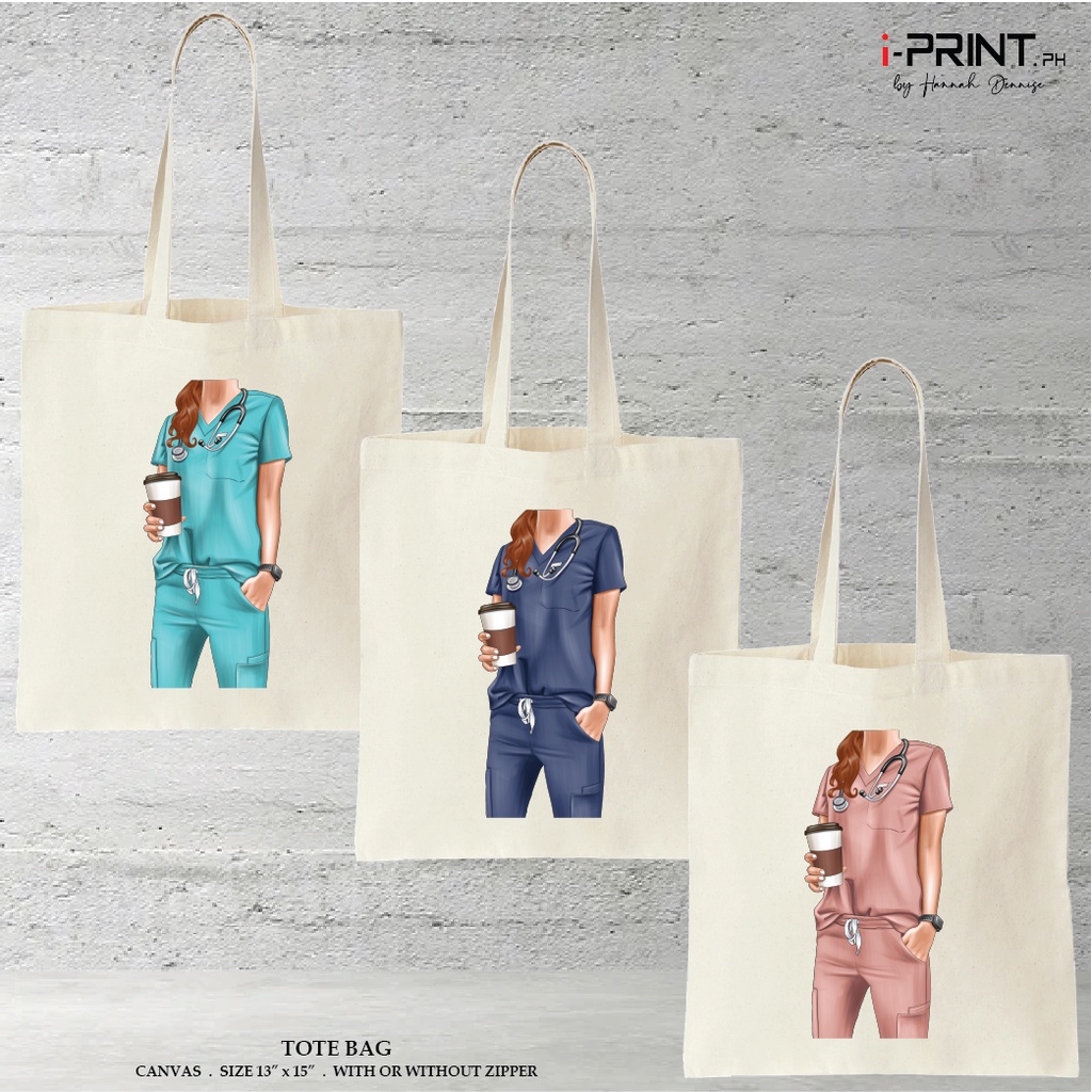i-PRINT.ph Tote Bag Nurse D (with or without zipper canvas 13x15 ...