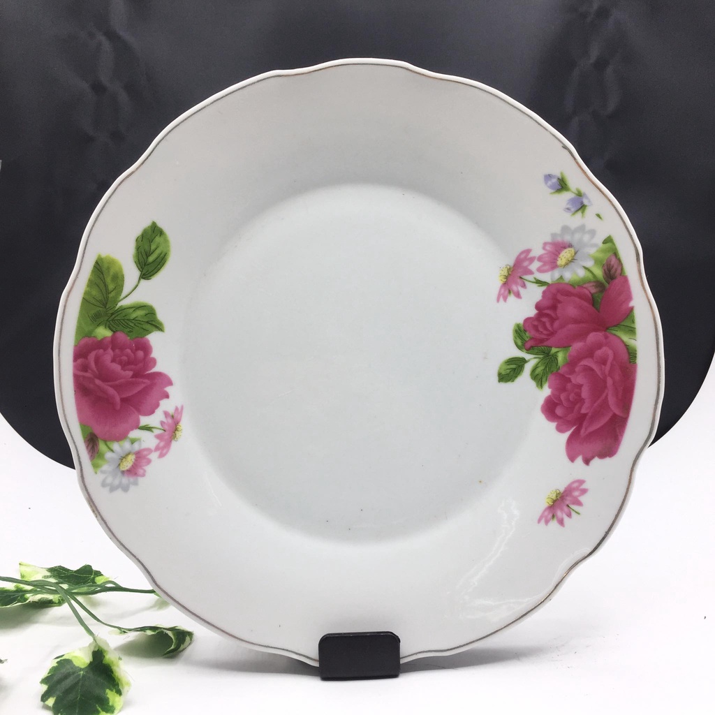 9 Inches CERAMIC Curly Edge Floral Design Home Plates Dinnerware ...