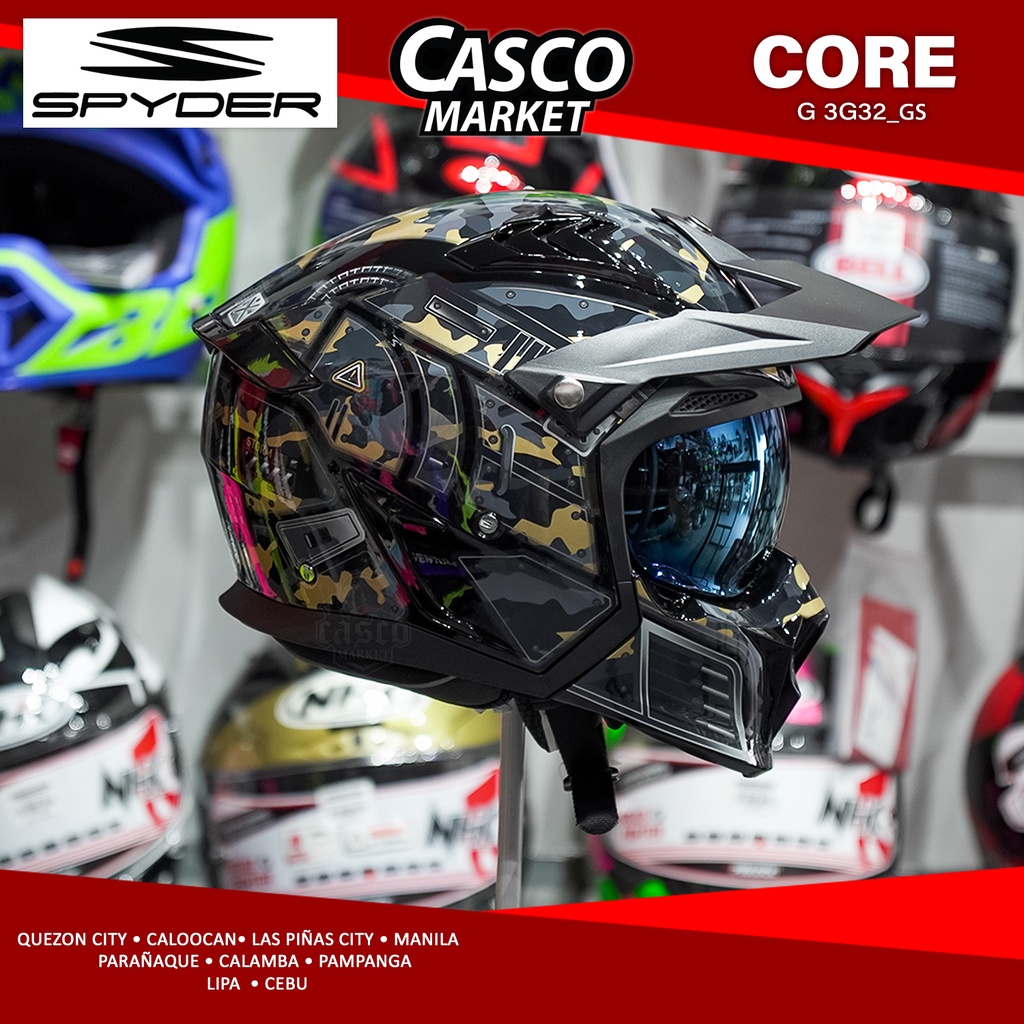 SPYDER CORE G HYBRID SINGLE VISOR MOTORCYCLE HELMET (with extra 2 lens ...