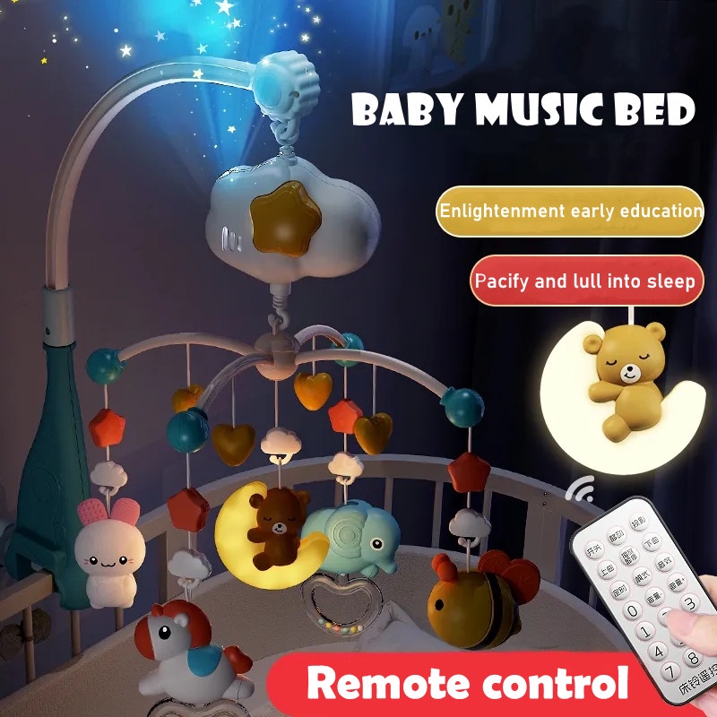 Crib Toys Hanging with Music Baby Bed Bell Remote Control Light ...