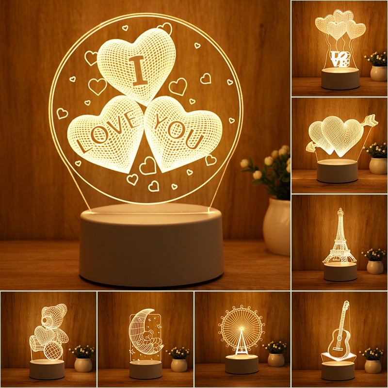 3D Illusion LED Night Light 7 Colors Room Decor Table Lamp Cute ...