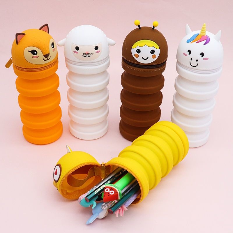 Creative Silicone Retractable Pencil Case Cute Cartoon Three ...