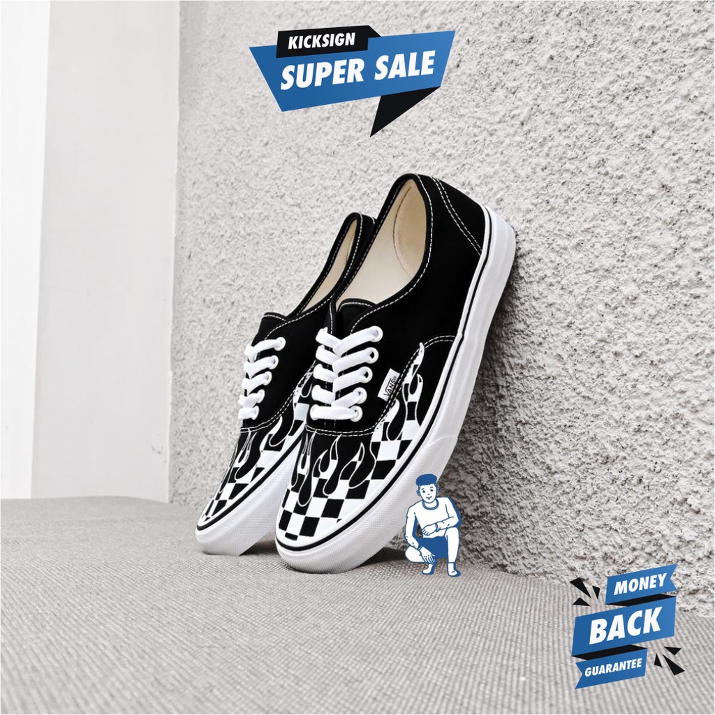 Vans ORIGINAL AUTHENTIC FIRE CHECKERBOARD BLACK WHITE | Shopee Philippines