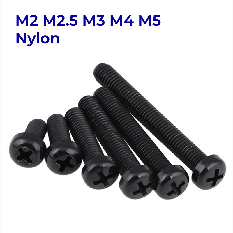 10/30pcs M2 M2.5 M3 M4 M5 Black Nylon Round Head Screws Cross Set ...