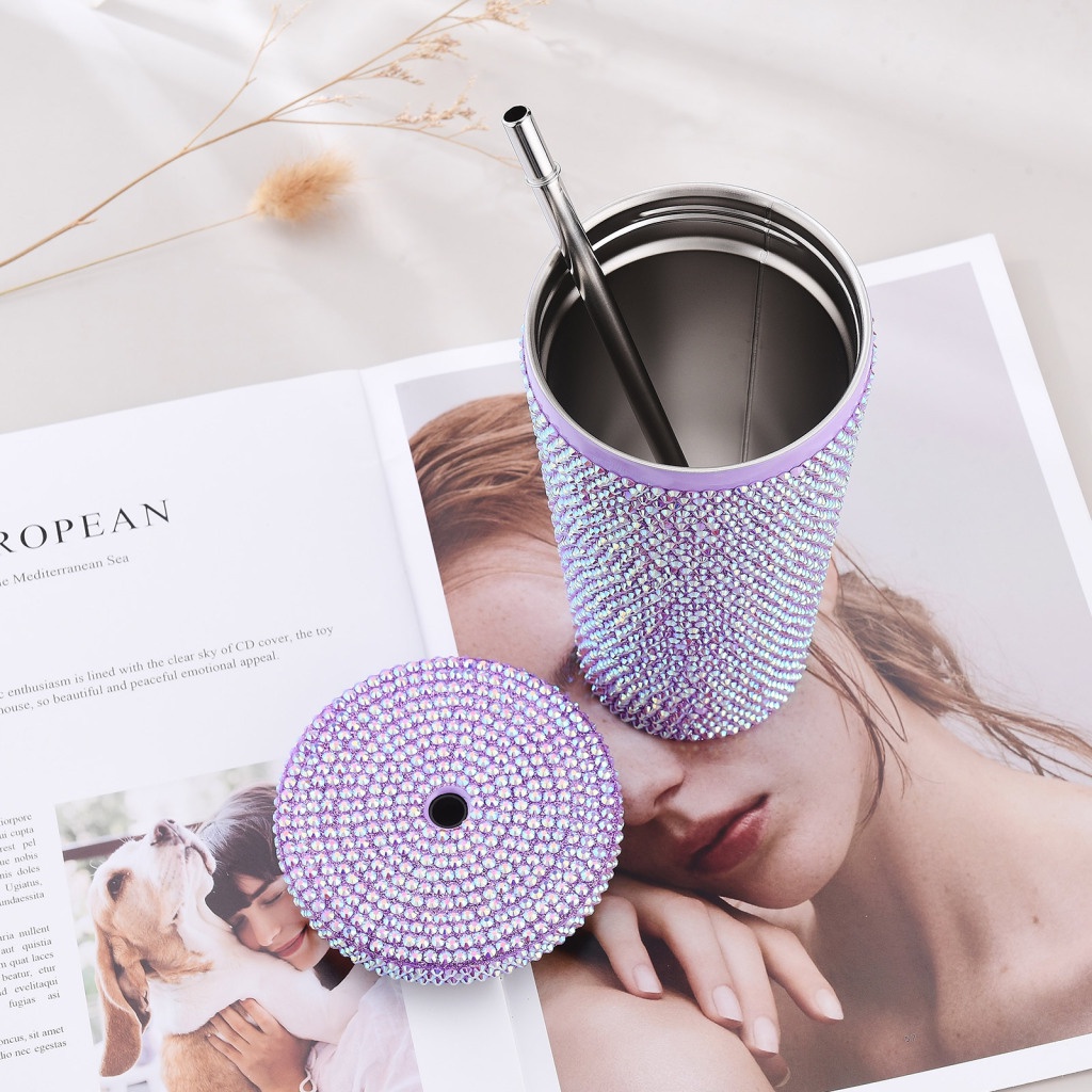 500Ml/17Oz Bling Diamond Thermal Bottle Rhinestone Stainless Steel Girl ...