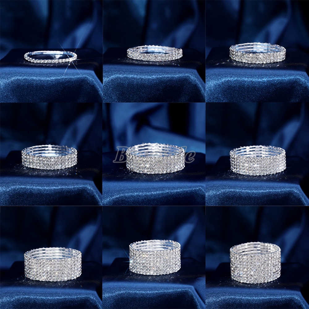 Bridal Wedding Rhinestone Bracelet 1-10 Rows Elastic Bracelet Student ...