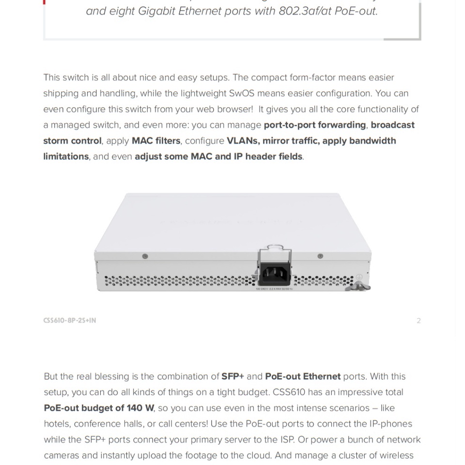 MikroTik CSS610-8P-2S+IN - Enterprise Smart Switch w/ (8) Gigabit POE ...