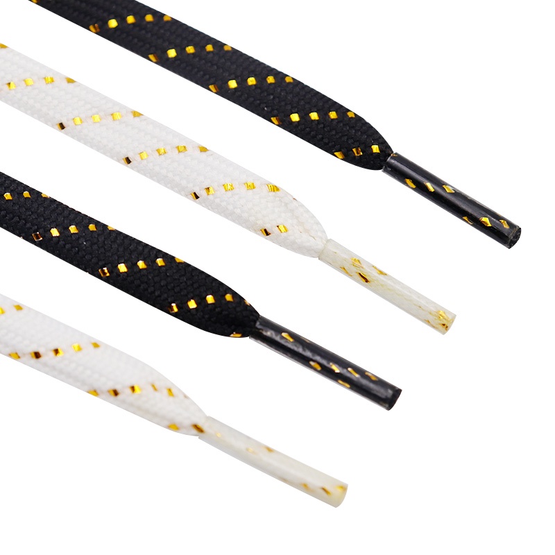 1 Pair of Two-tone Gold Silk Speckled Laces Elastic Black White Flat ...