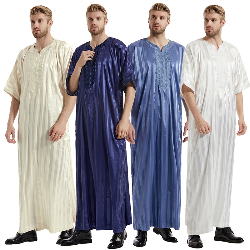 Ramadan Muslim Men Clothing Jubba Thobe Long Dress Islamic Prayer Robe ...