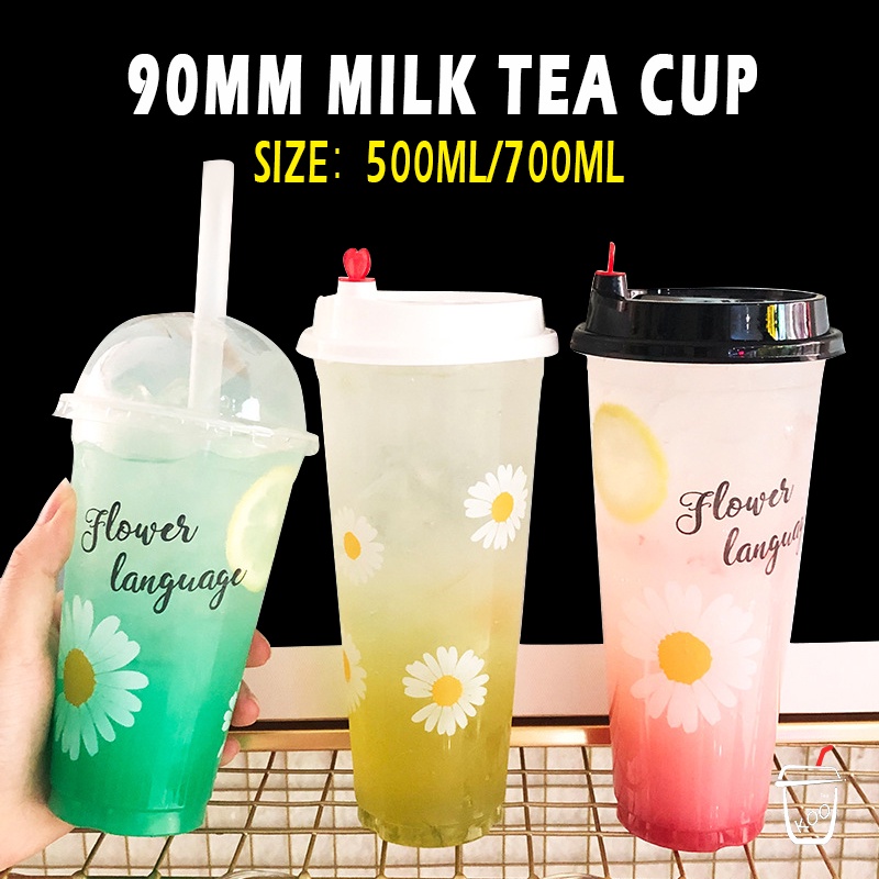 50pcs 90mm Milk Tea Cup Plastic Cup Character Cup Daisy Cup | Shopee ...