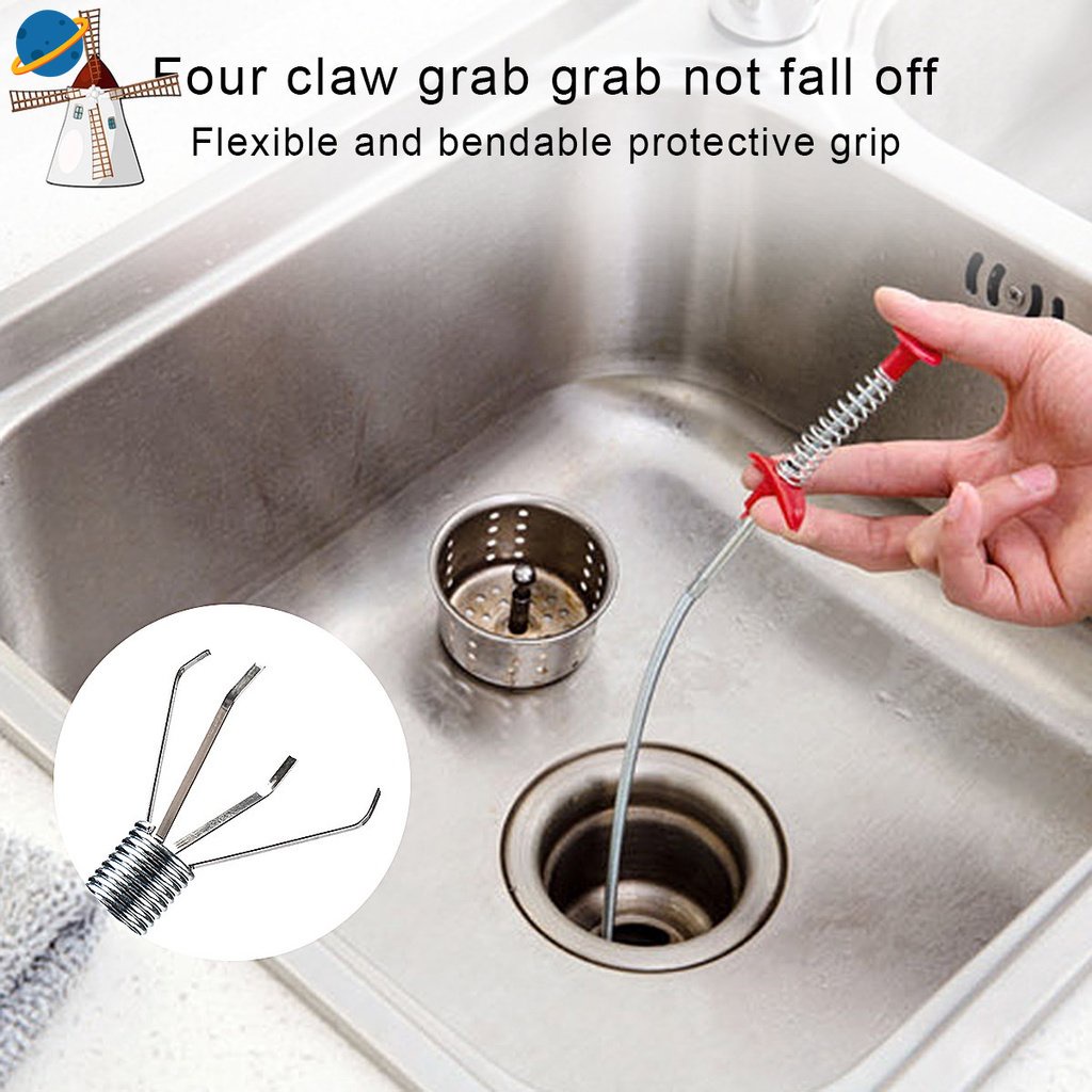 Metal wire brush Hand Kitchen Sink Cleaning Hook Sewer Dredging Device Spring Pipe Hair Dredging ...