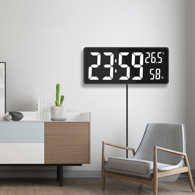LED Digital Wall Clock Large Display Indoor Temperature Humidity for ...