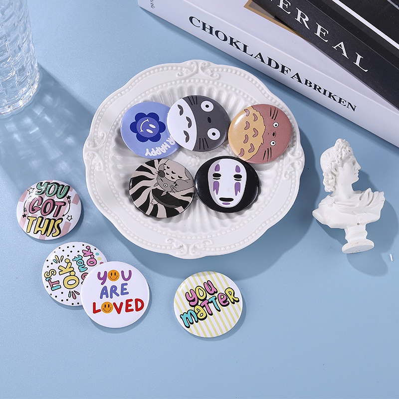 Cartoon Totoro Tinplate Brooch Hope To Be Happy Lapel Pin You're Loved ...