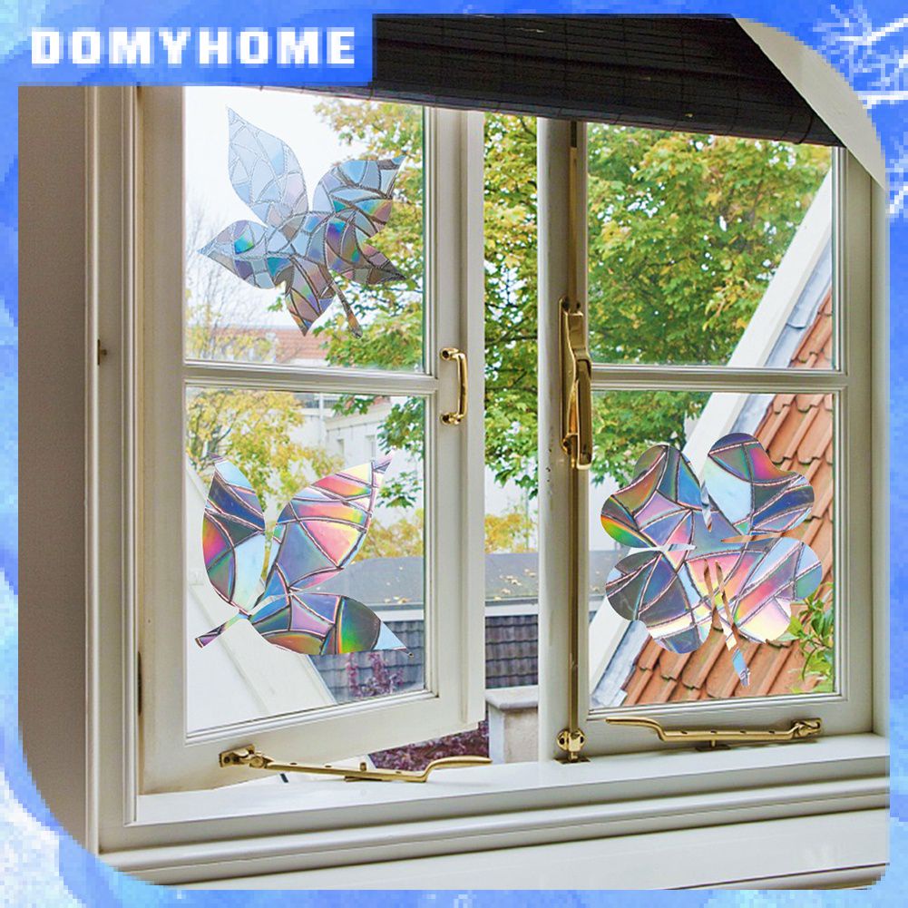 19pcs simple rainbow prism electrostatic glass stickers PVC leaves ...