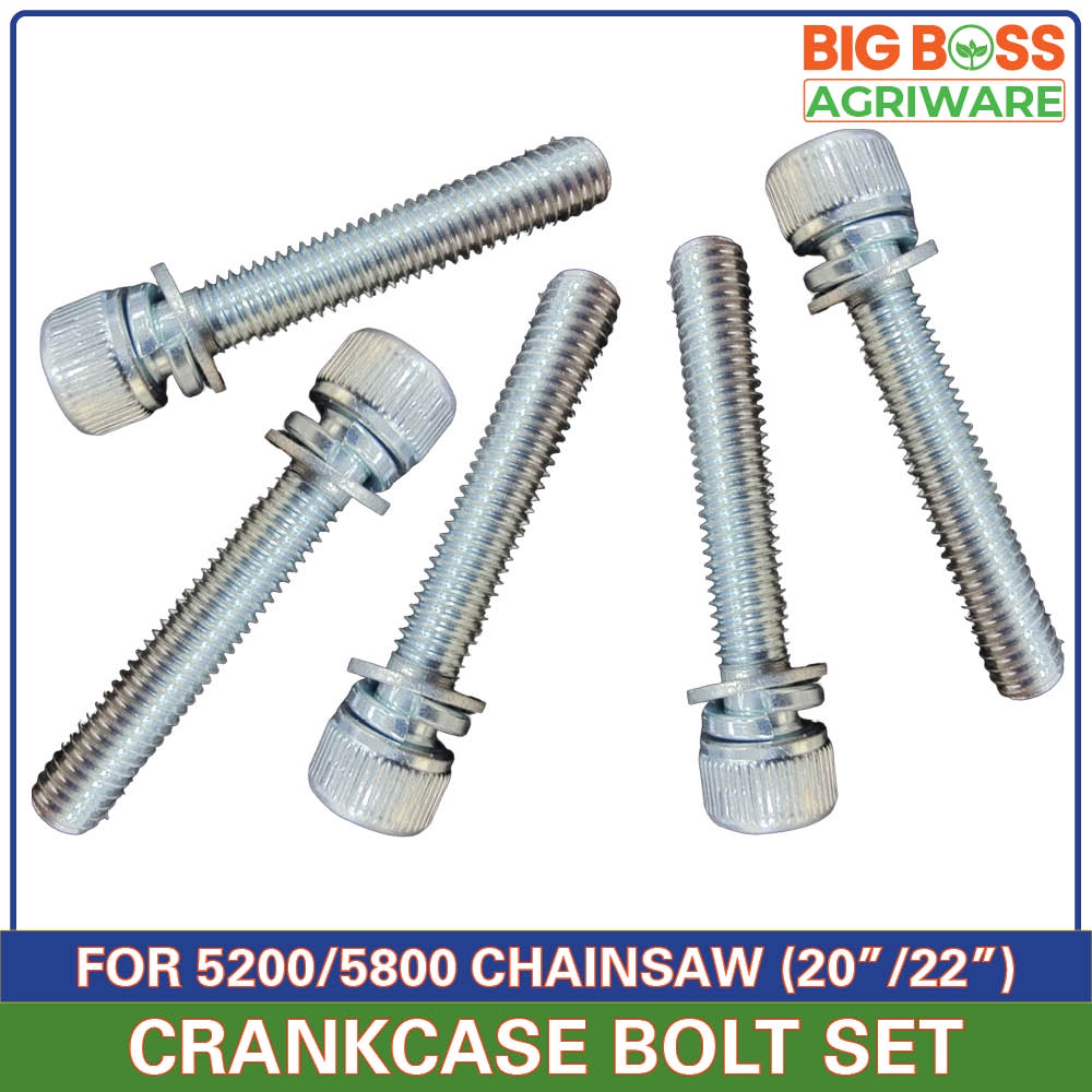 BBA Crankcase Stud Bolt Set (5 pcs) for 20"/ 22" Chainsaw 5200 (52cc ...