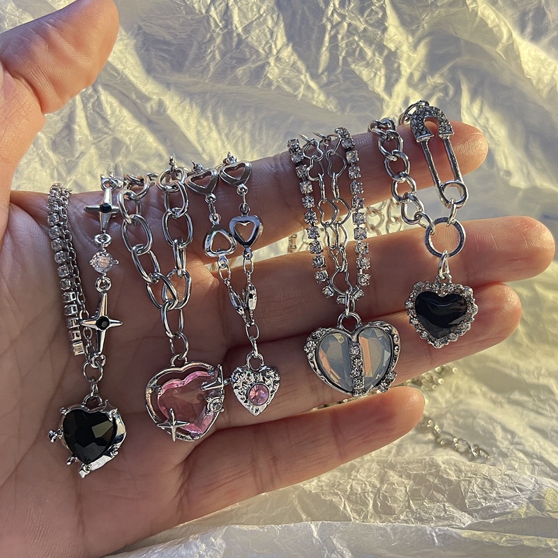 Fashion Peach Heart Water Drop Pendant Necklace Pink Crystal Egirl Cool ...