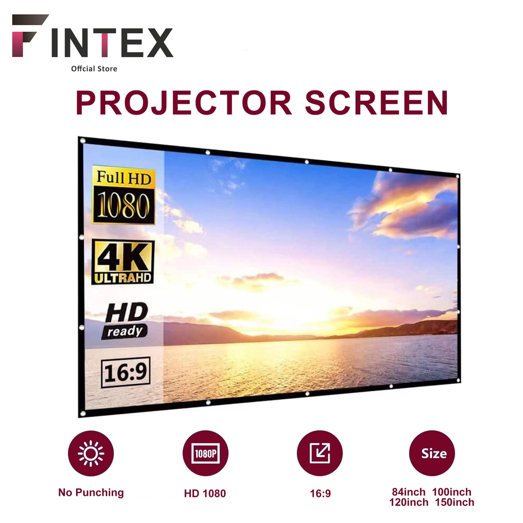 84/100/120 inch 16:9 Portable Projector Screen HD Foldable Projection ...