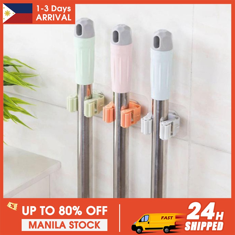 Wall Mounted Mop Organizer Bathroom Self Adhesive Mop Clip Nail-Free ...