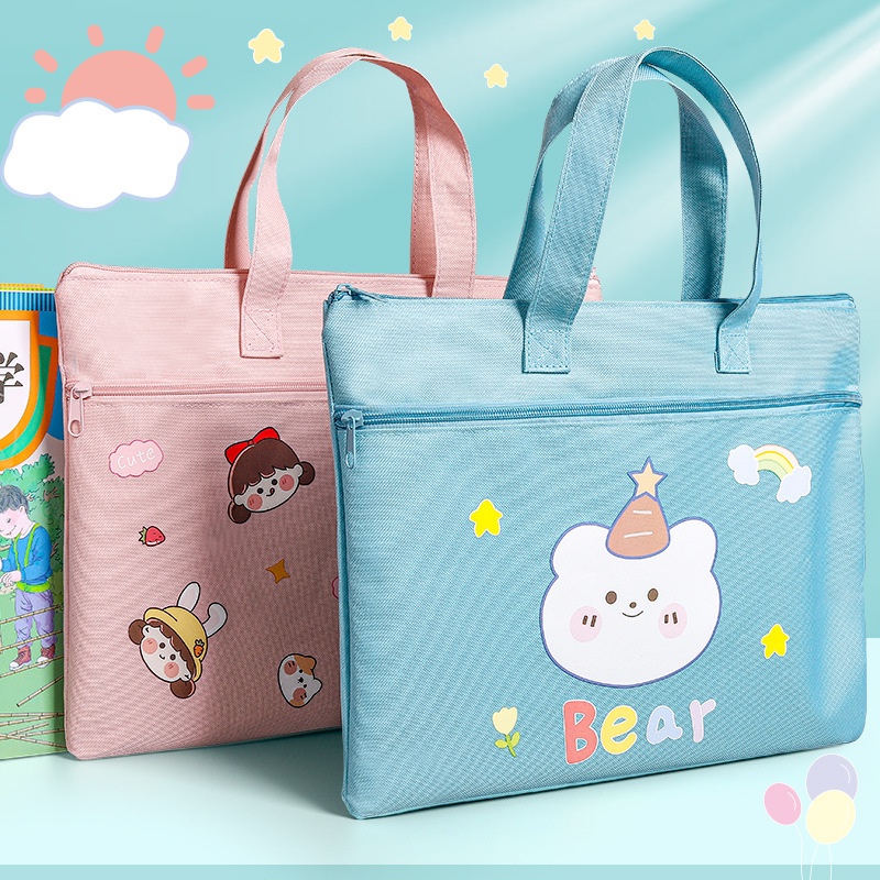 Cute Cartoon File Bag Large Zipper File Bag Carry Book Tutorial Bag ...