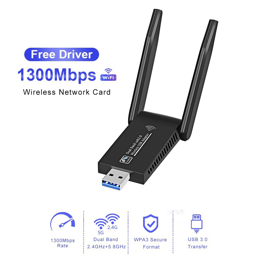 WiFi USB 3.0 Adapter 1300Mbps 1800Mbps Dual Band 2.4GHz&5GHz WI-fI ...