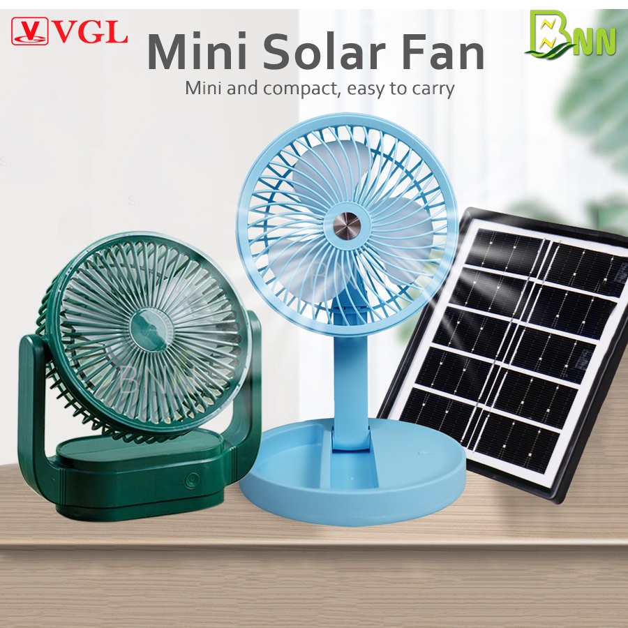 VGL 6" Mini Solar Rechargeable Portable Desk Fan with Solar Panel and ...