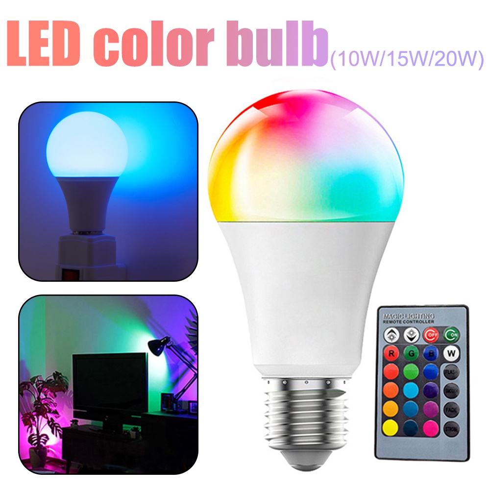 E27 LED Light Bulb RGB Color Changing Lighting with Remote Contro 10W ...