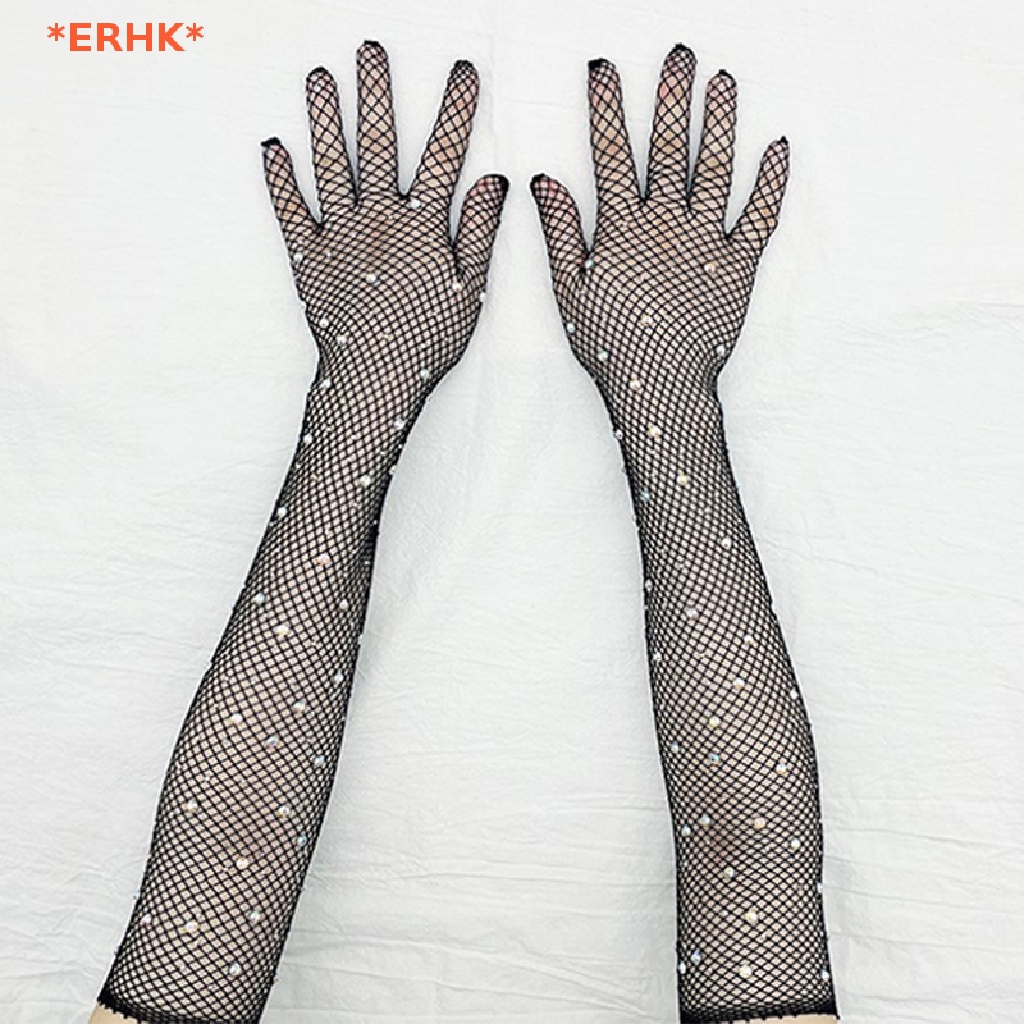 QrhYK> Black White Red Long Mesh Gloves With Rhinestones Hollow Fishing ...