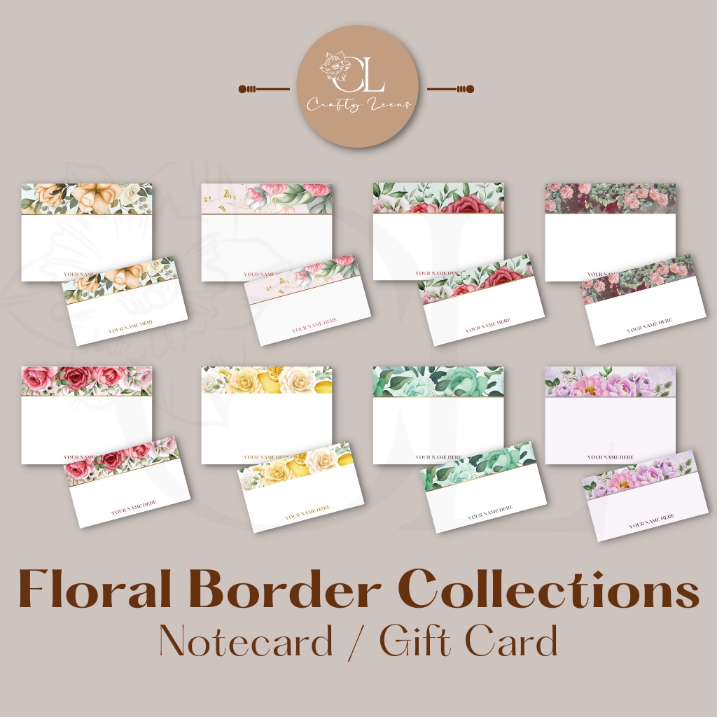 Elegant Watercolor Floral Border - Personalized / Customized Notecard ...