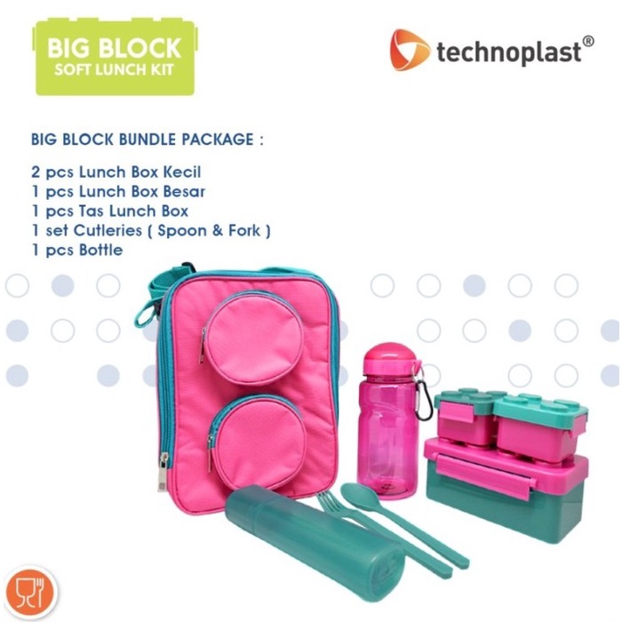 BIG BLOCK Lunch Kit Bag Set | Bottle | LUNCH BOX | Cutlery Set | Shopee ...