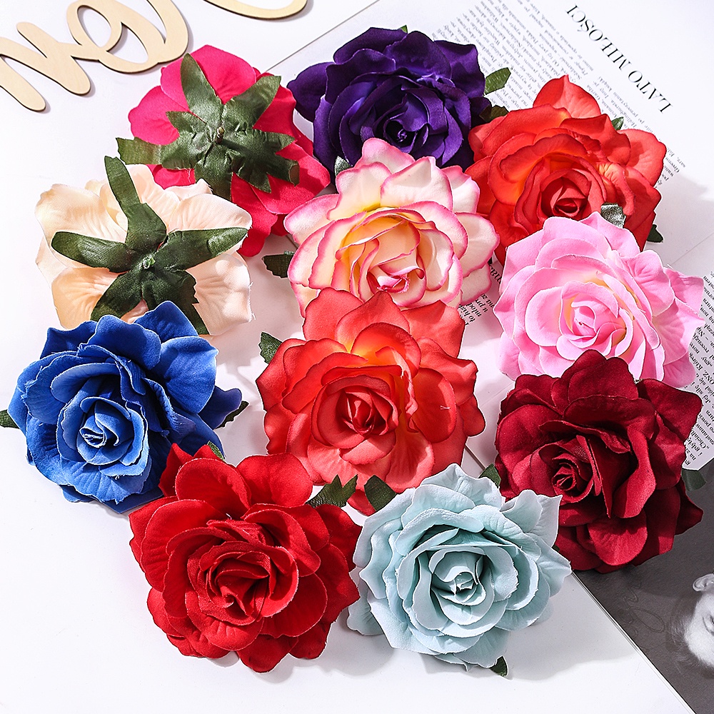 1Pcs 10cm Big Rose Flower Head DIY Artifical Plastic Silk Flower Bridal ...