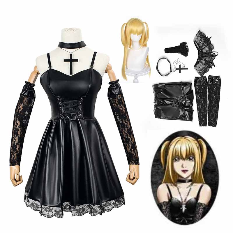 Death Note Cosplay Costume Misa Amane Imitation Leather Sexy Dress ...