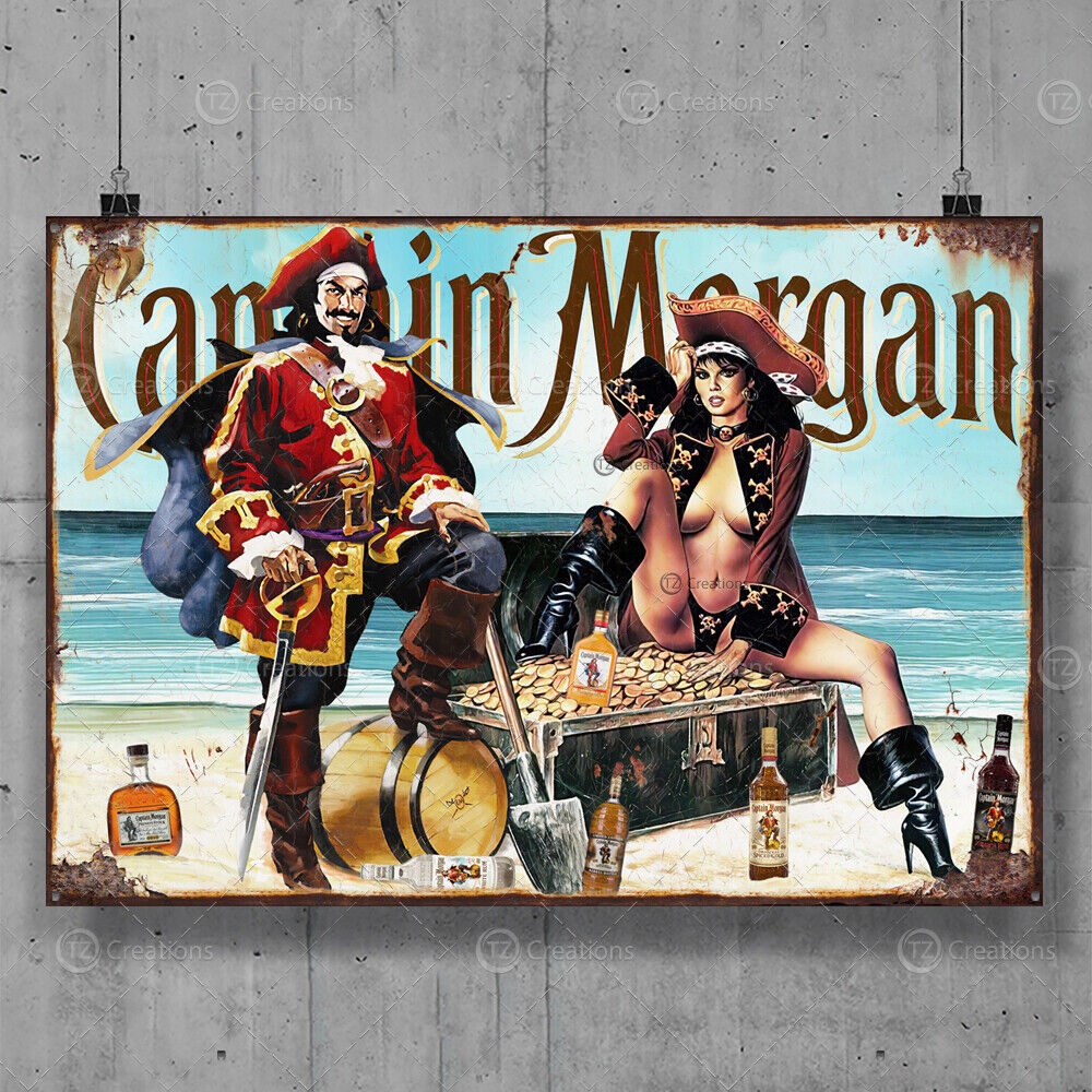 CAPTAIN MORGAN Vintage Metal Tin Plaque Signs Man Cave Pub Club Cafe ...