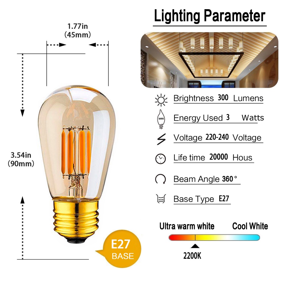 Vitange E12 E14 E27 LED Edison Bulbs 1W 2W 3W 4W 6W 8W LED Filament ...