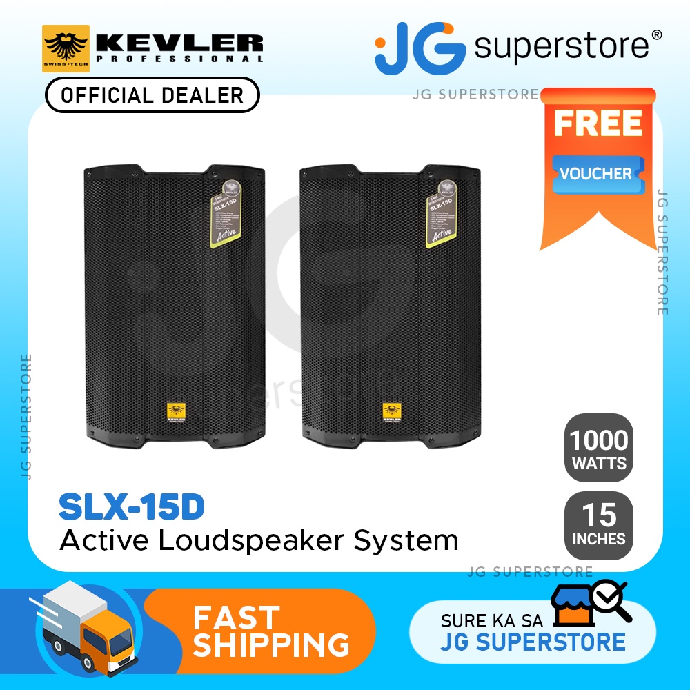 KEVLER SLX-15D 2pc 15" 1000W Full Range Active PA Loudspeaker w/Class D Amplifier & DSP, USB, FM ...