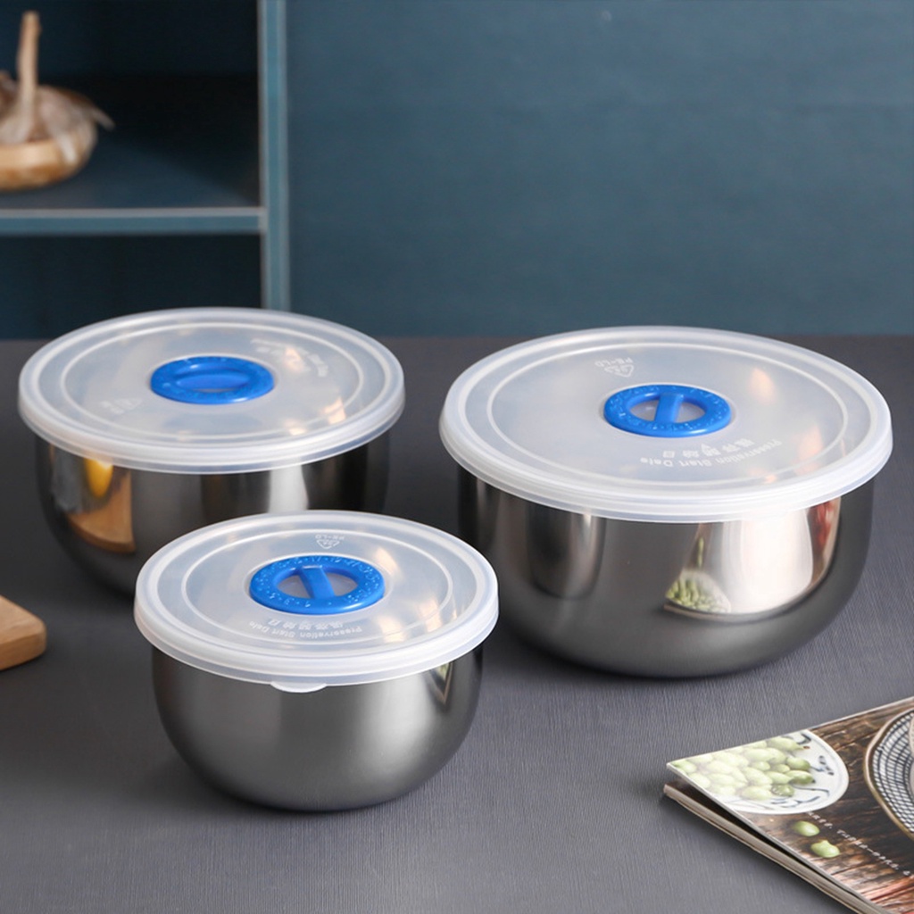 3pcs 304 Stainless Steel Bowls Kitchen Food Storage Bowls Fresh-keeping ...
