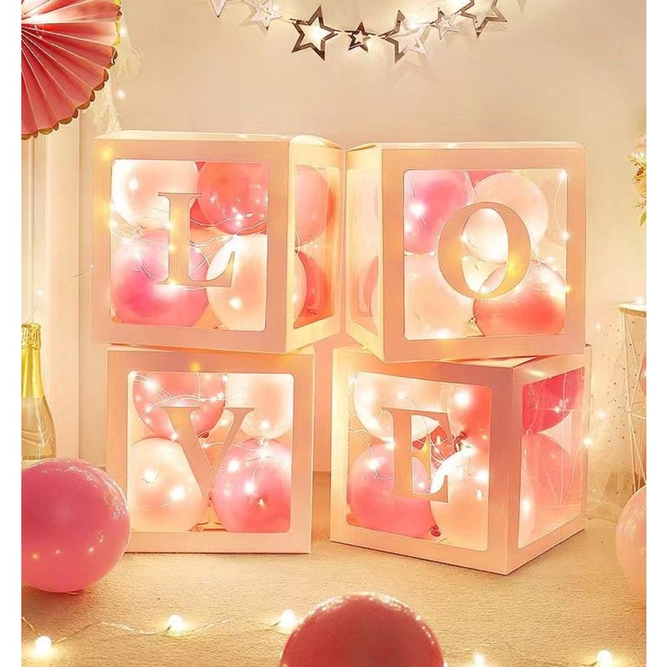 30*30cm Letters Balloon Box Filled Custom Diy Lettering Name Backdrop ...