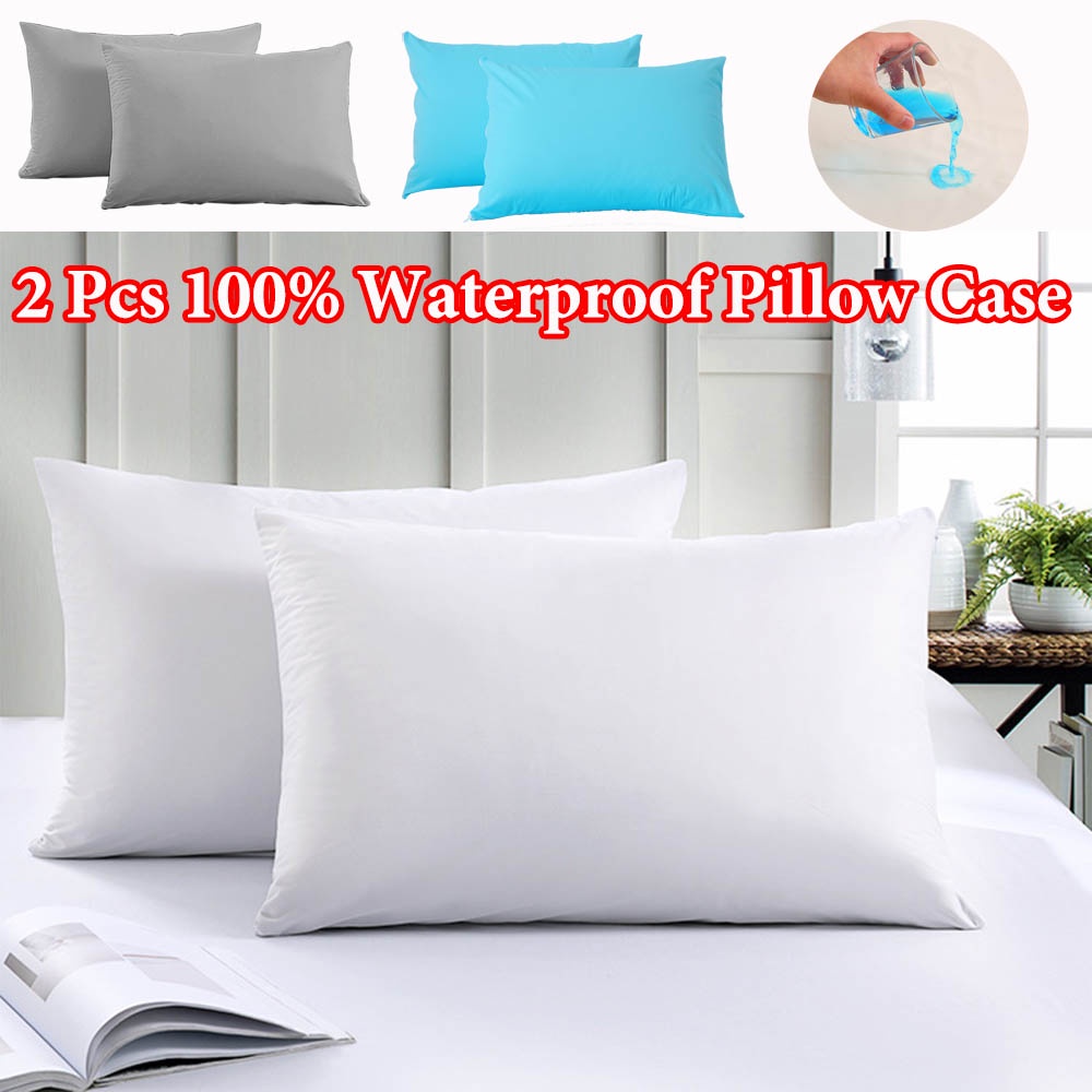 2 PCS Smooth Waterproof Pillow Case with Zipper Pillow Protector Queen ...