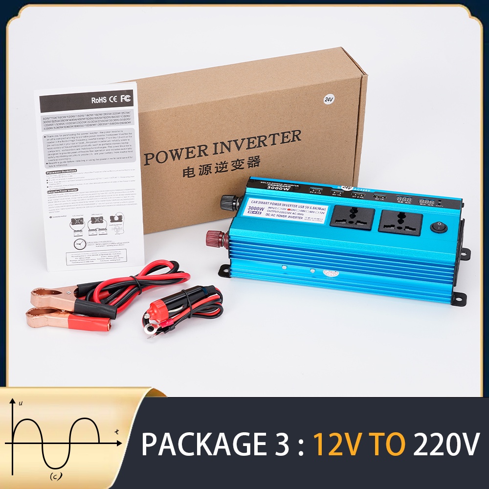 3000W Inverter Power Convertor DC12/24/48V To AC 220V Double LCD ...