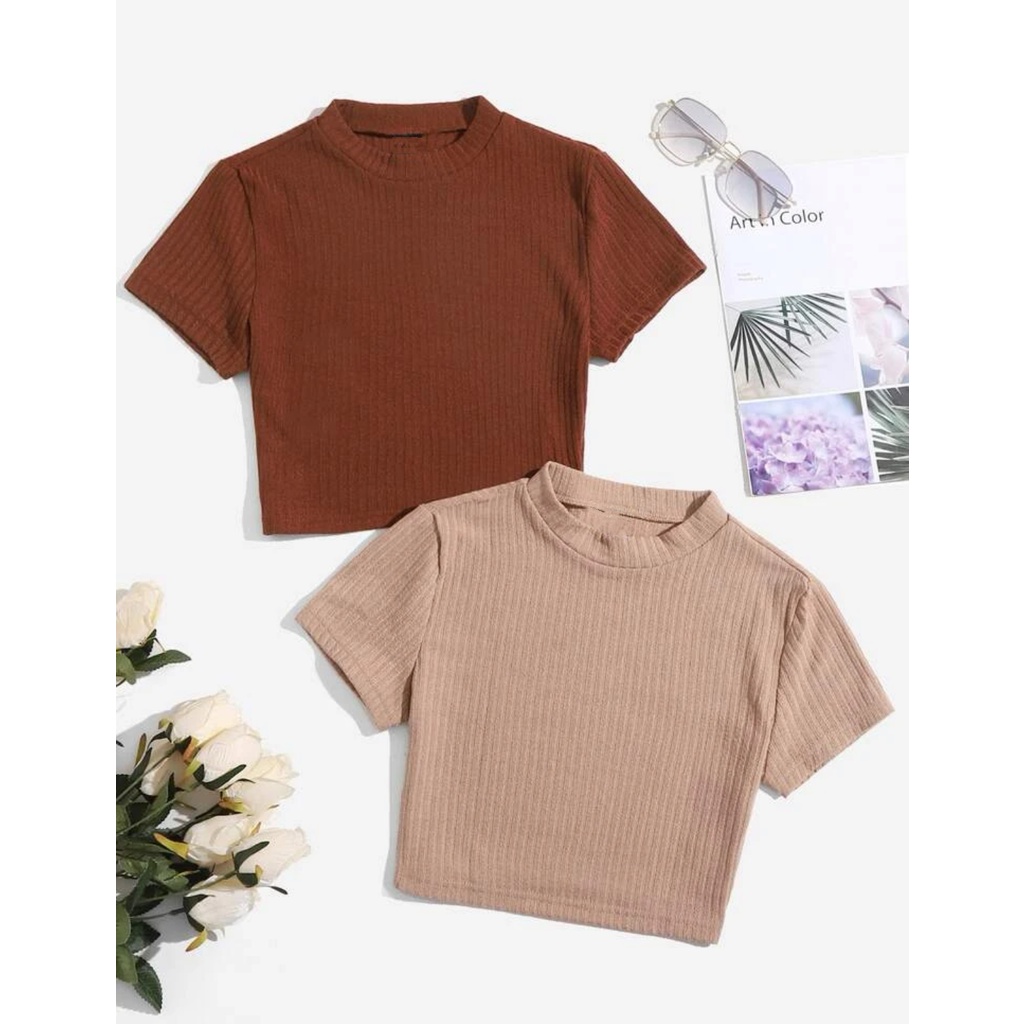 SS Crop Top Round Neck Tops Basic Plain Tee Short Sleeve | Shopee ...